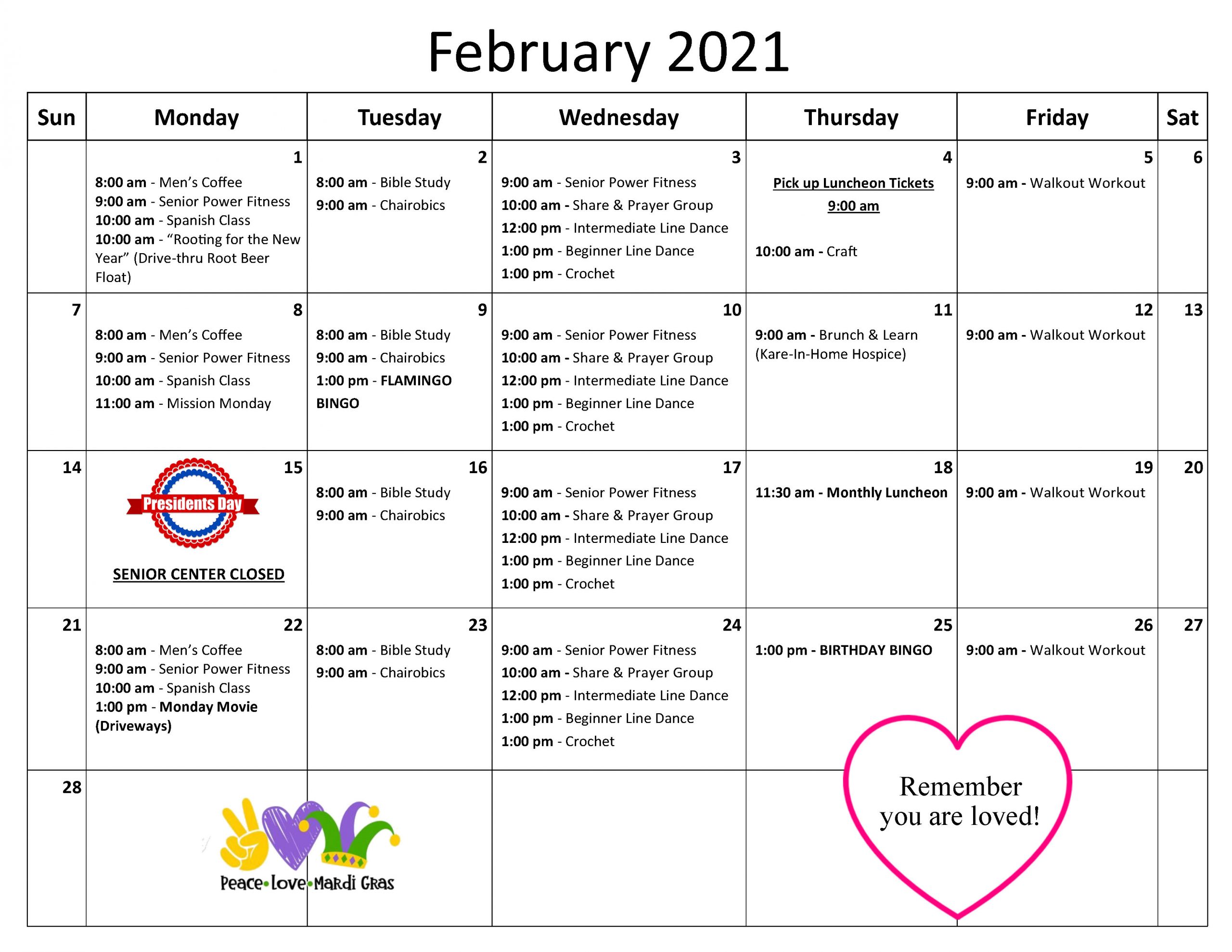 Senior Services Calendar - City of Pearl