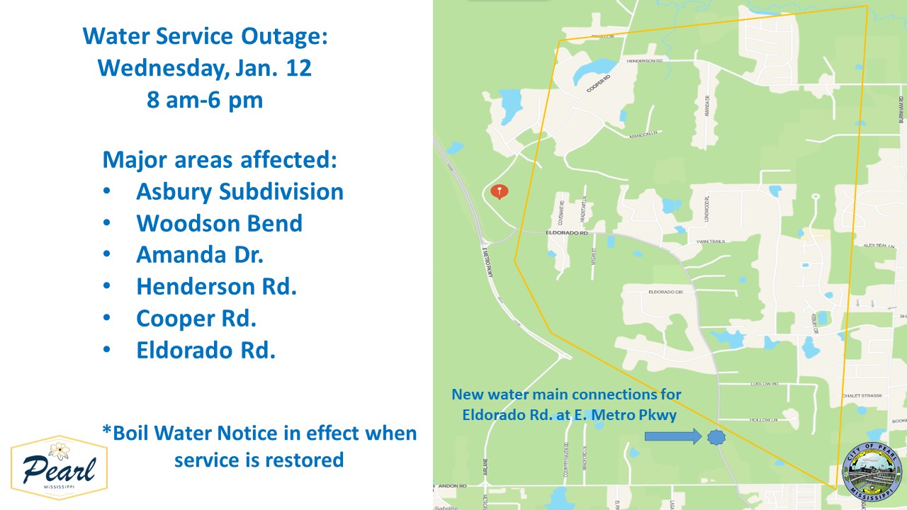 Planned Water Service Outage on Wed. Jan 12 in NE Pearl - City of Pearl